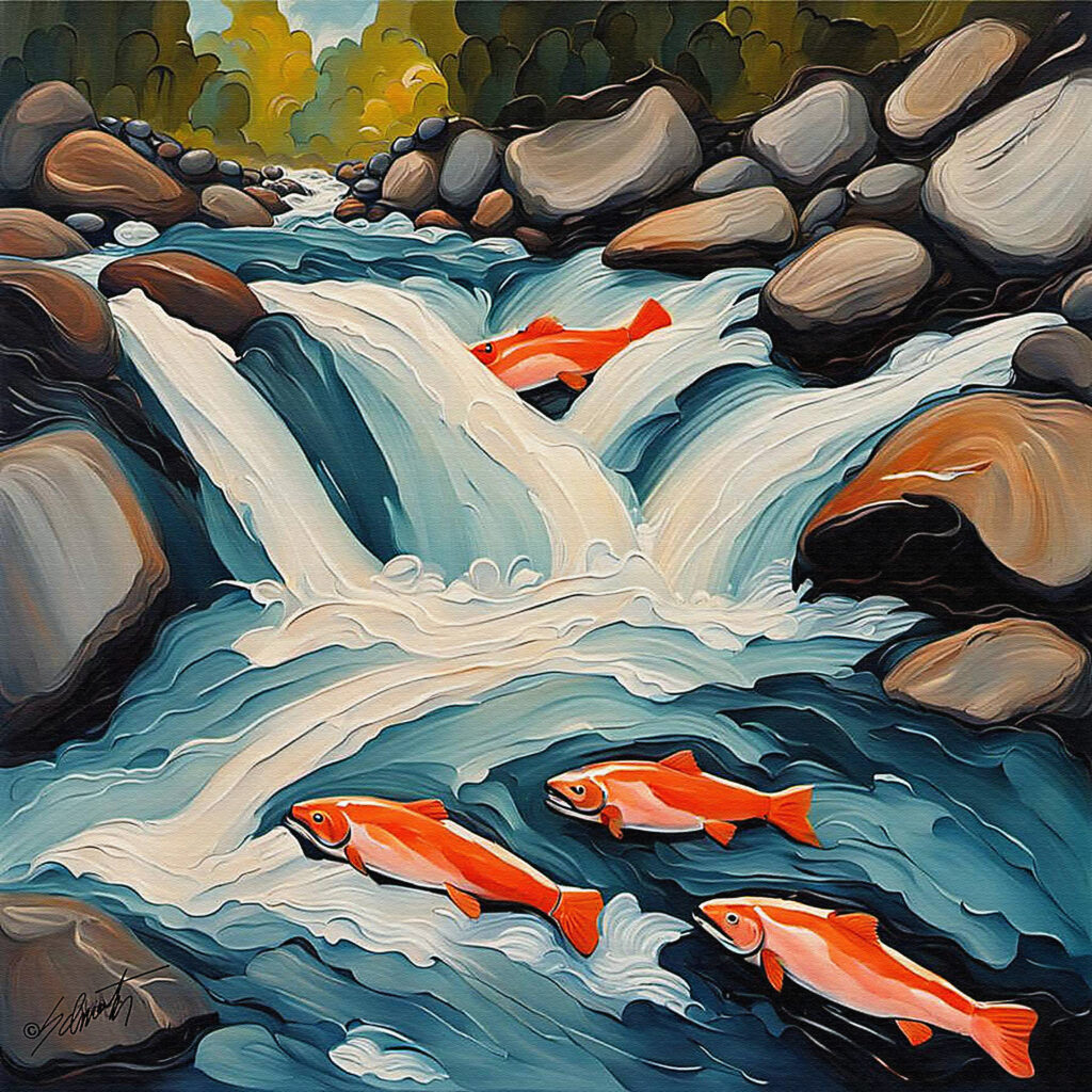 Spawning Pair - Acrylic on Canvas - Fine Art By Schwartz